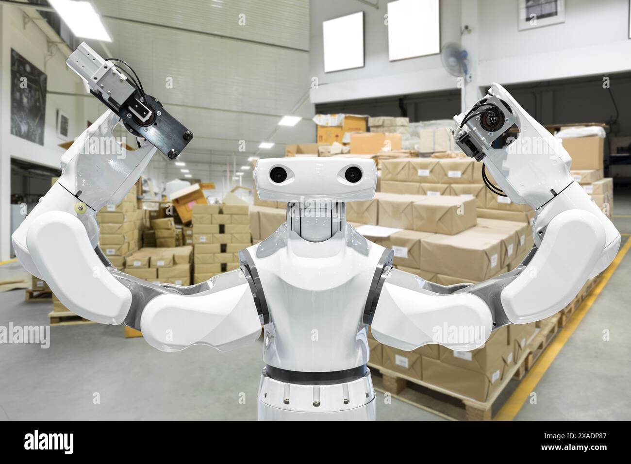 Industrial robot installing a computer chip at production line i Stock ...