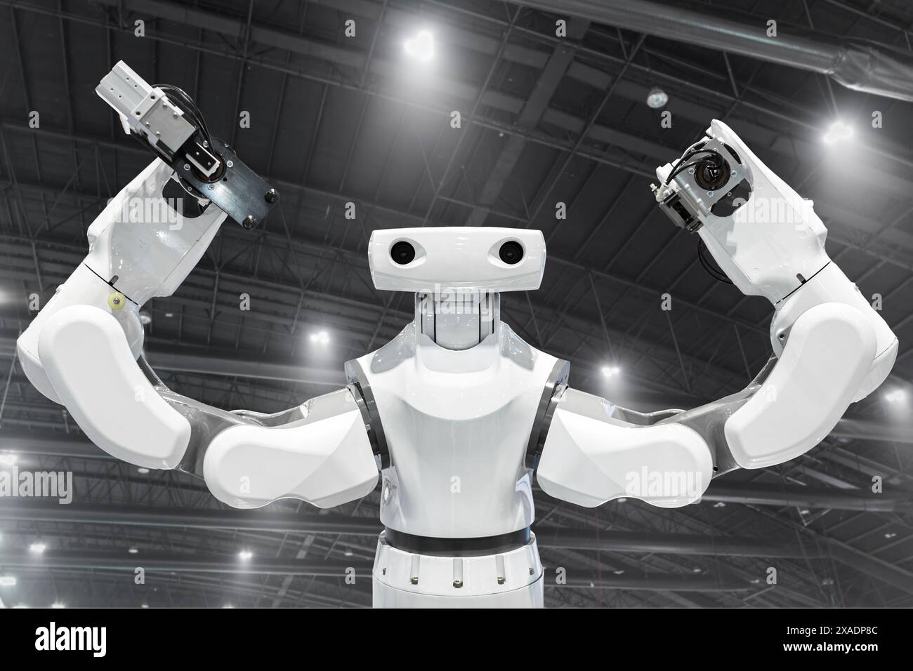 Industrial robot installing a computer chip at production line i Stock ...