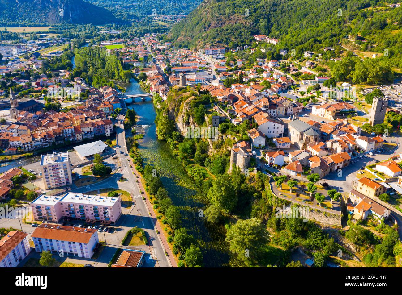 General aerial view of Tarascon-sur-Ariege Stock Photo - Alamy