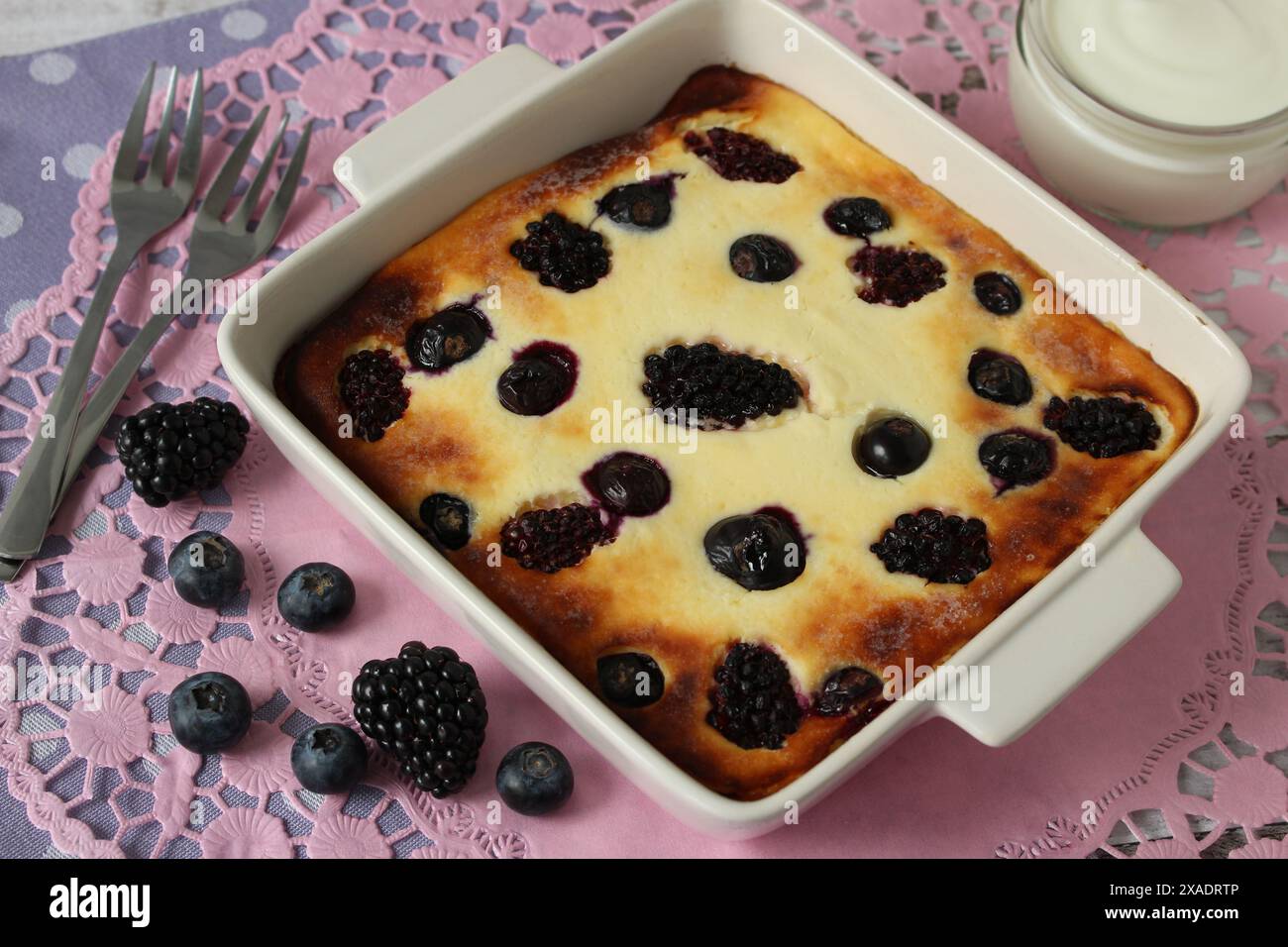 High-Protein Berry Quark (Fresh Cheese) Casserole Stock Photo - Alamy