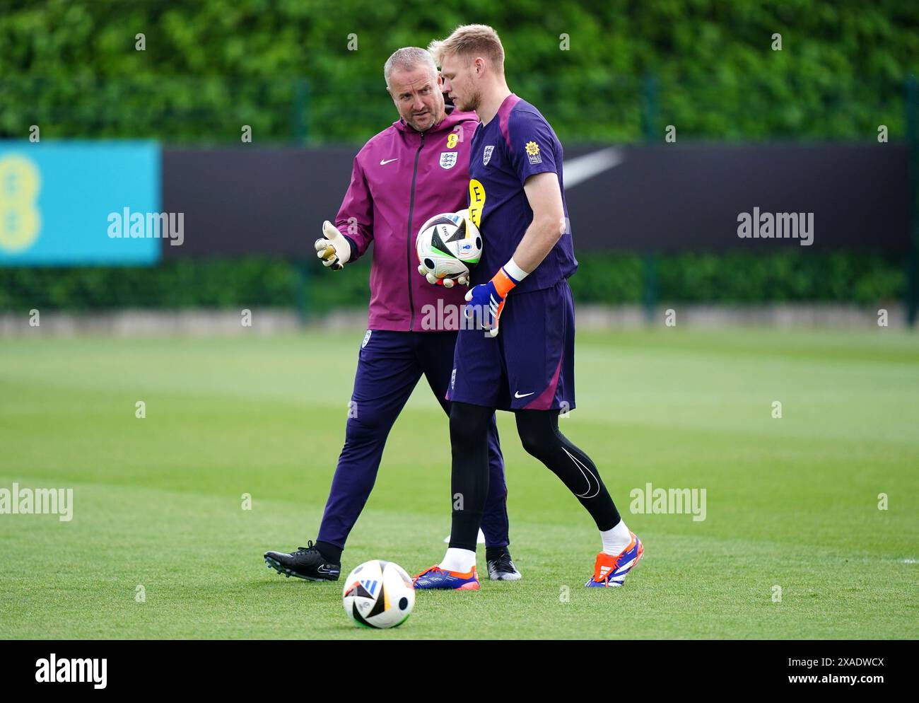 England goalkeeper coach Martyn Margetson and Aaron Ramsdale during a ...