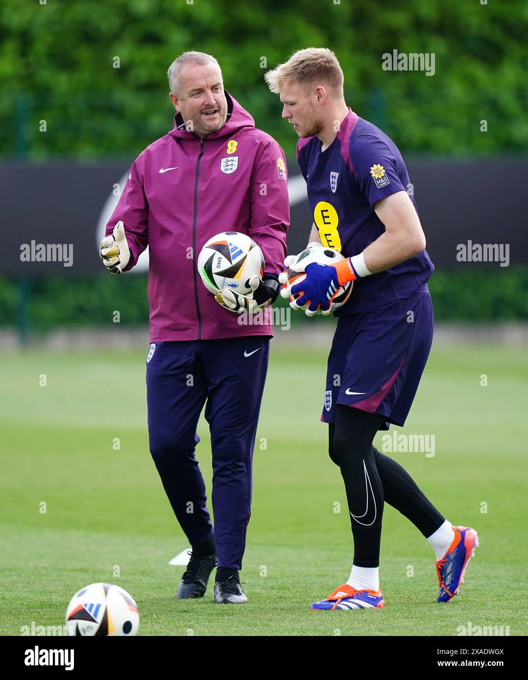 England goalkeeper coach Martyn Margetson and Aaron Ramsdale during a ...