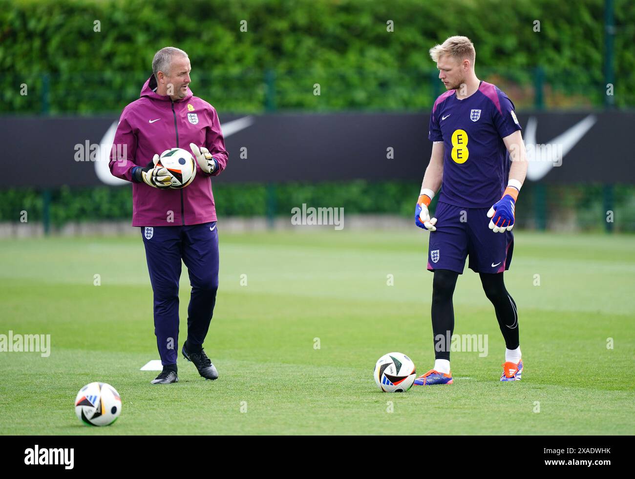 England goalkeeper coach Martyn Margetson and Aaron Ramsdale during a ...