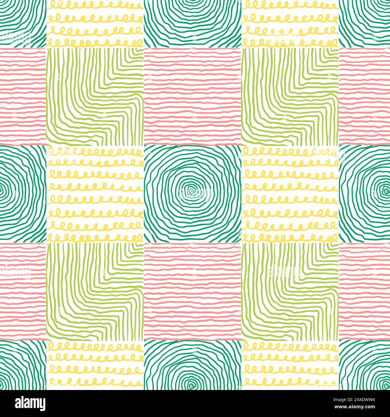 Hand-drawn square abstract seamless pattern of set curves. Vector ...