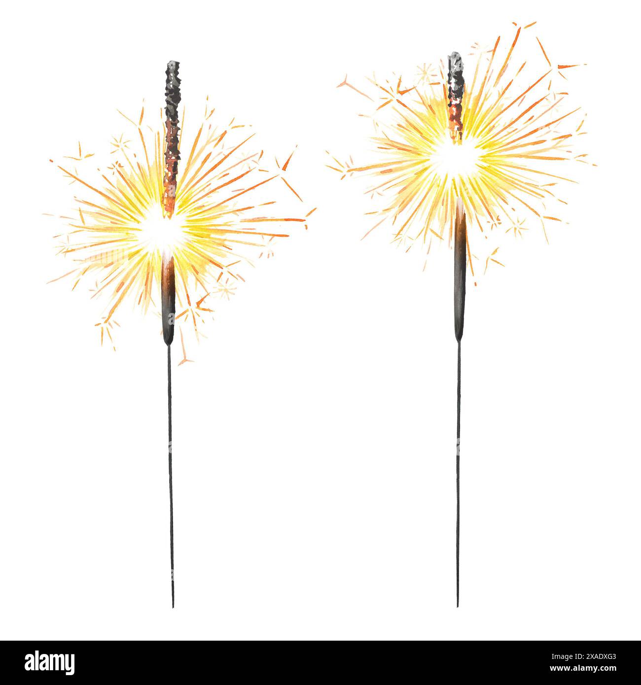 Sparklers set. Hand drawn watercolor illustration, isolated on white ...