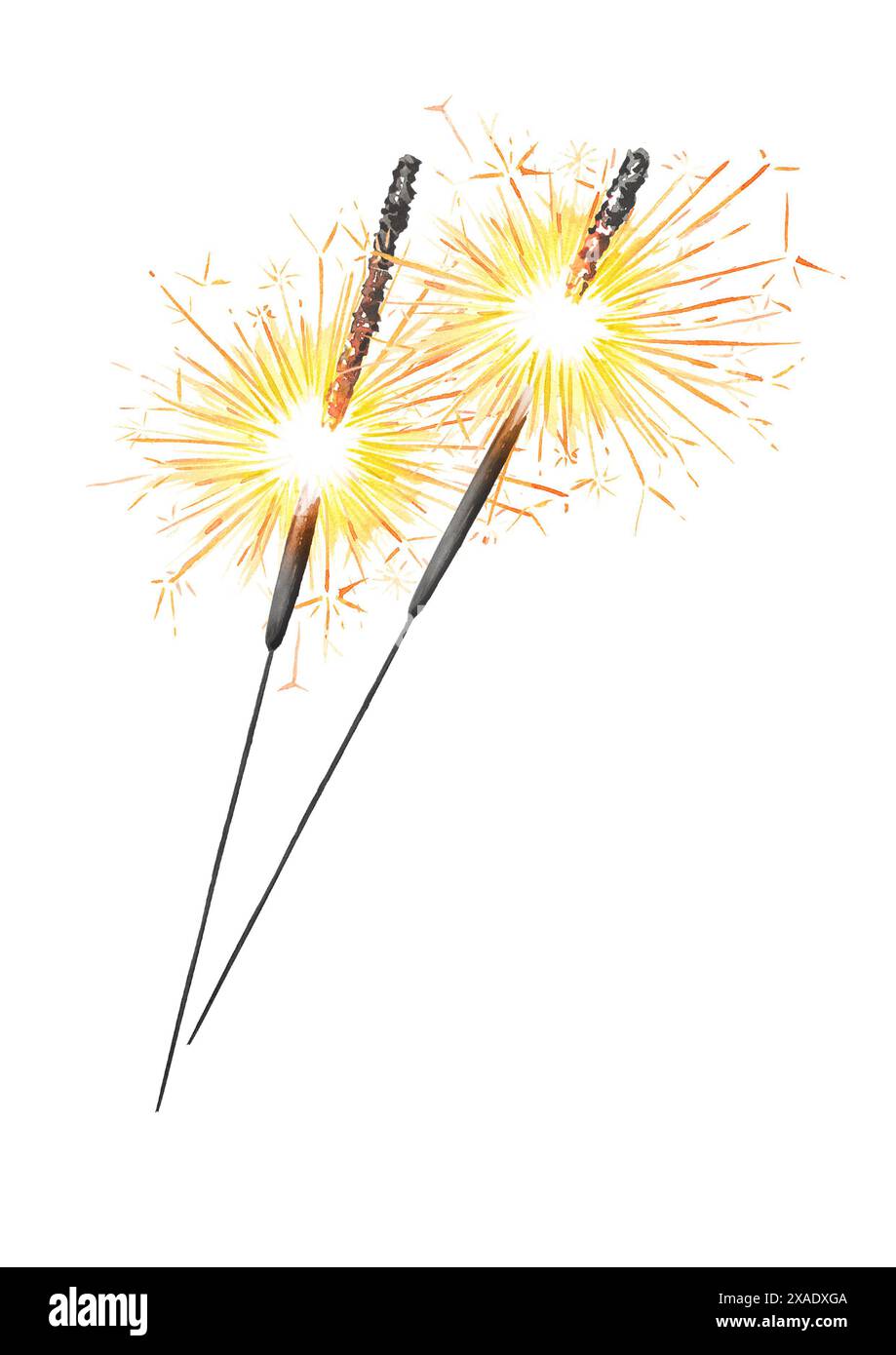 Sparklers. Hand drawn watercolor illustration, isolated on white ...