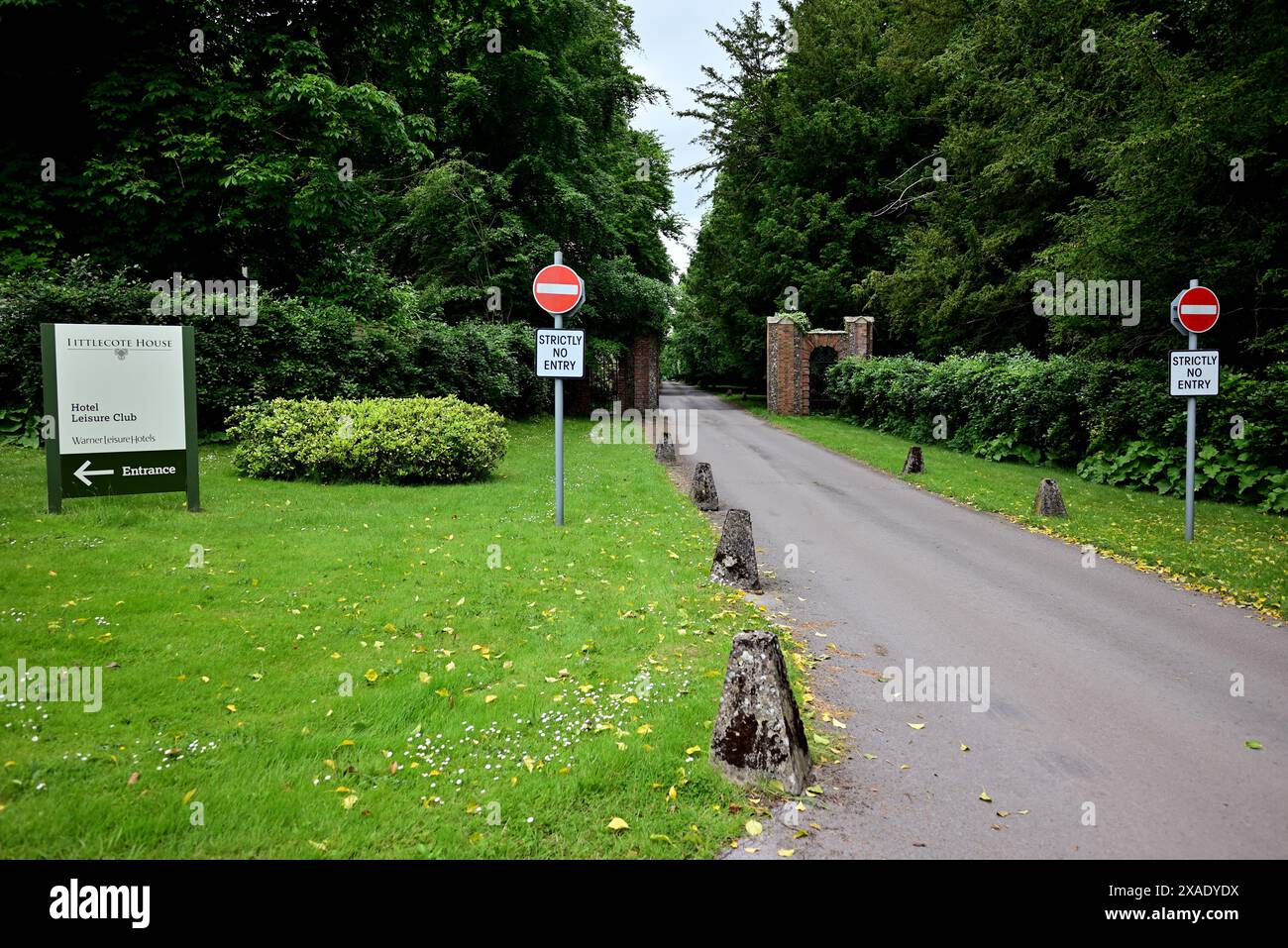 Strictly no entry signs at the exit from Littlecote House and Park, a ...