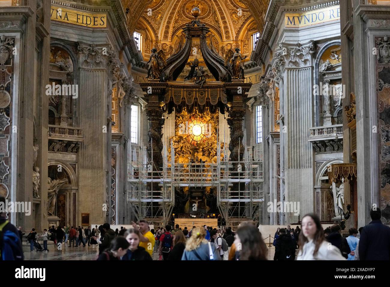FILE - The scaffolding surrounded 17th century, 95ft-tall bronze canopy ...