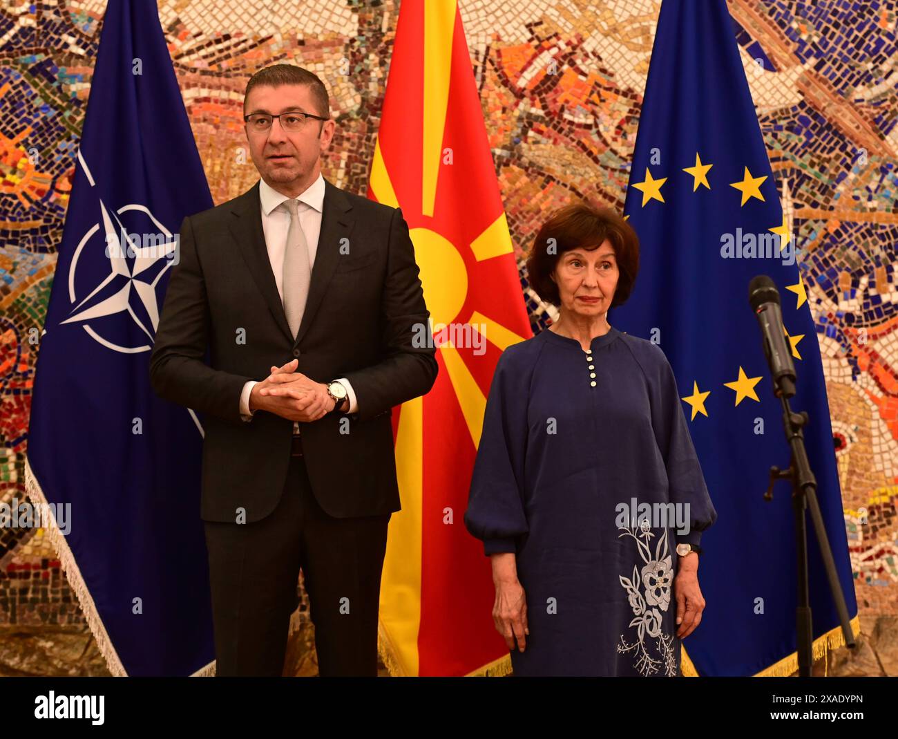 North Macedonia s President Gordana Siljanovska Davkova R and Hristijan ...