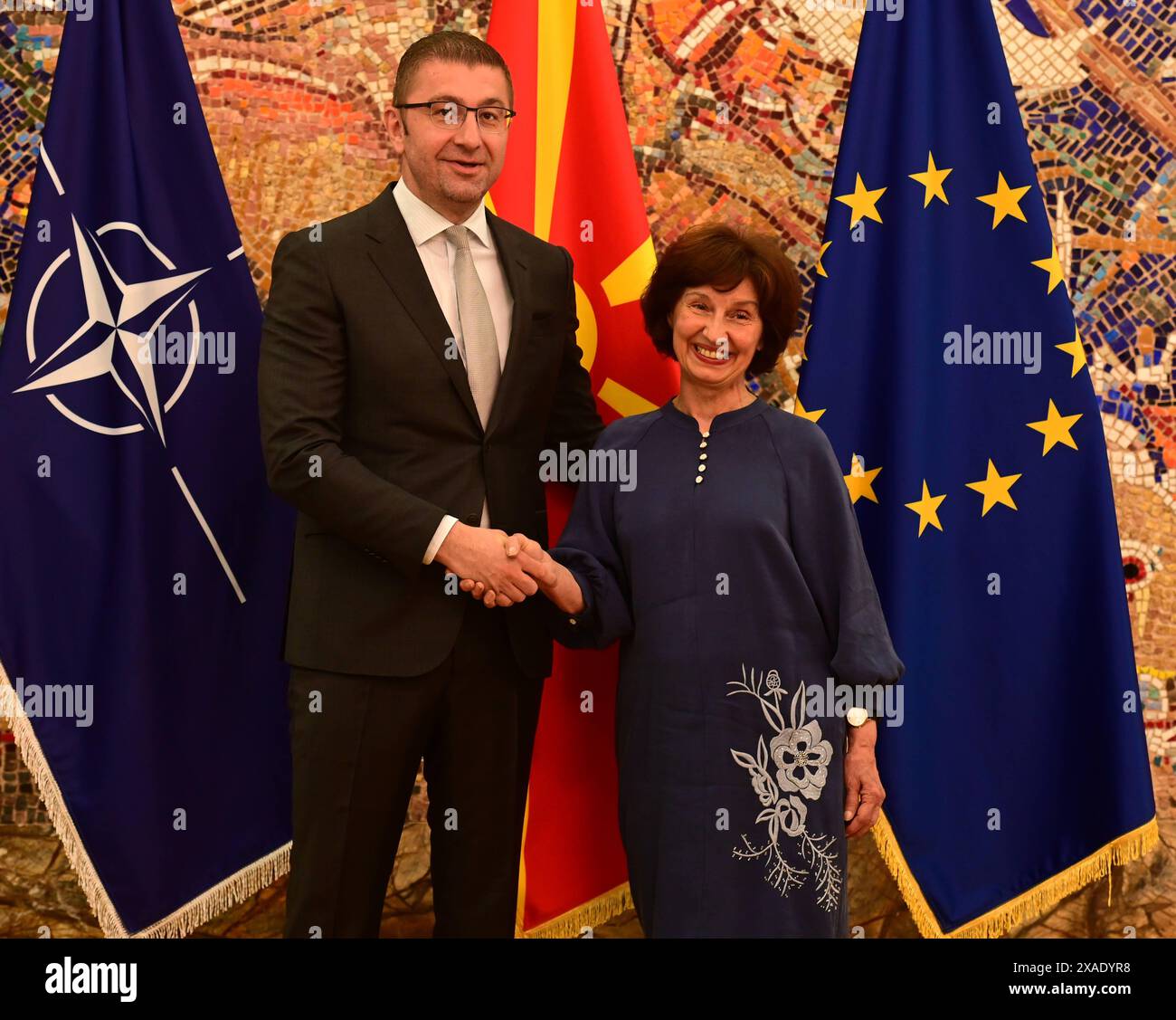 North Macedonia s President Gordana Siljanovska Davkova R and Hristijan ...