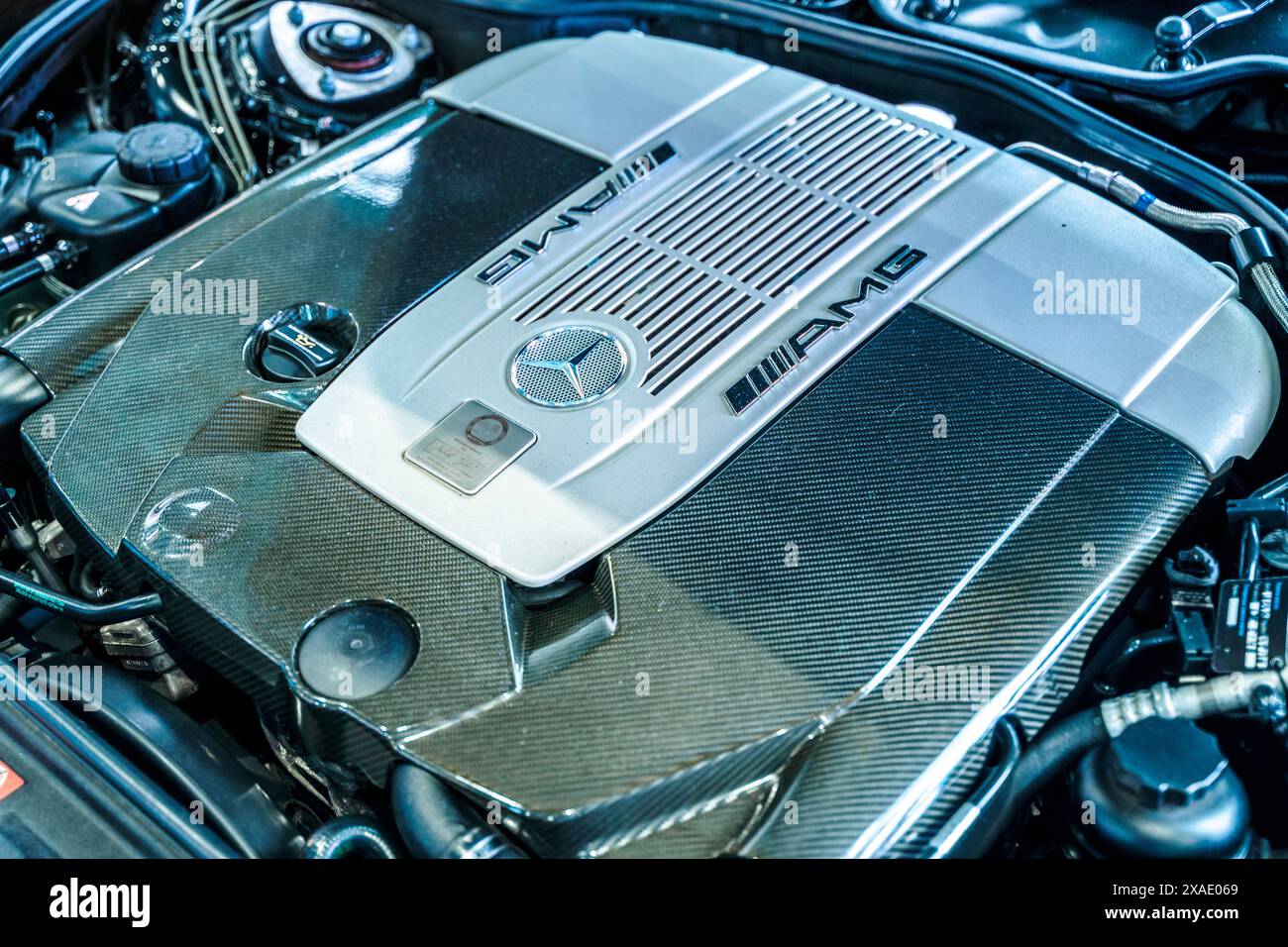 Munich, Germany - June 4, 2024: Mercedes Benz engine amg. Modern engine ...