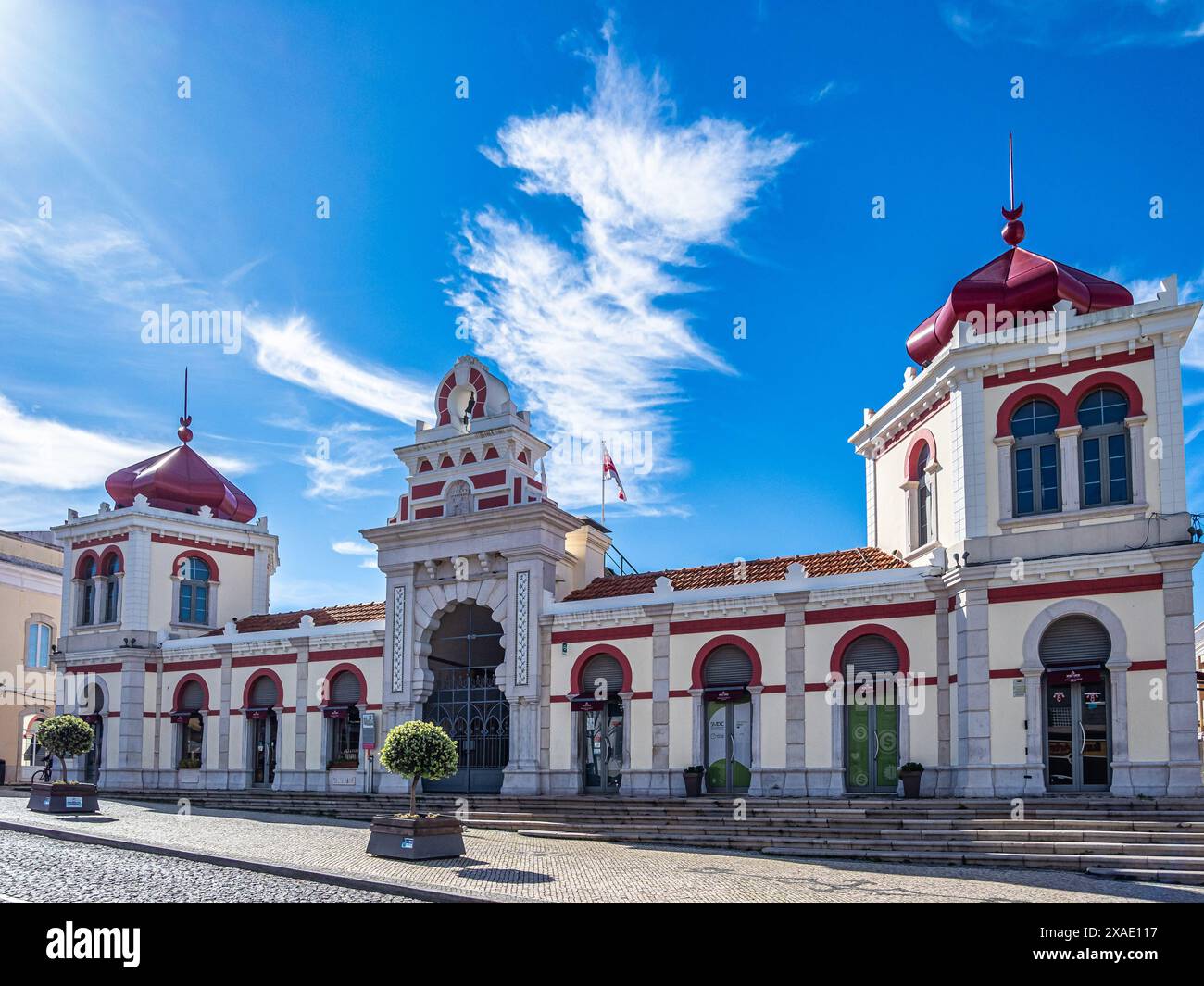 The famous Moorish style market hall of Loule in Algarve, Portugal ...