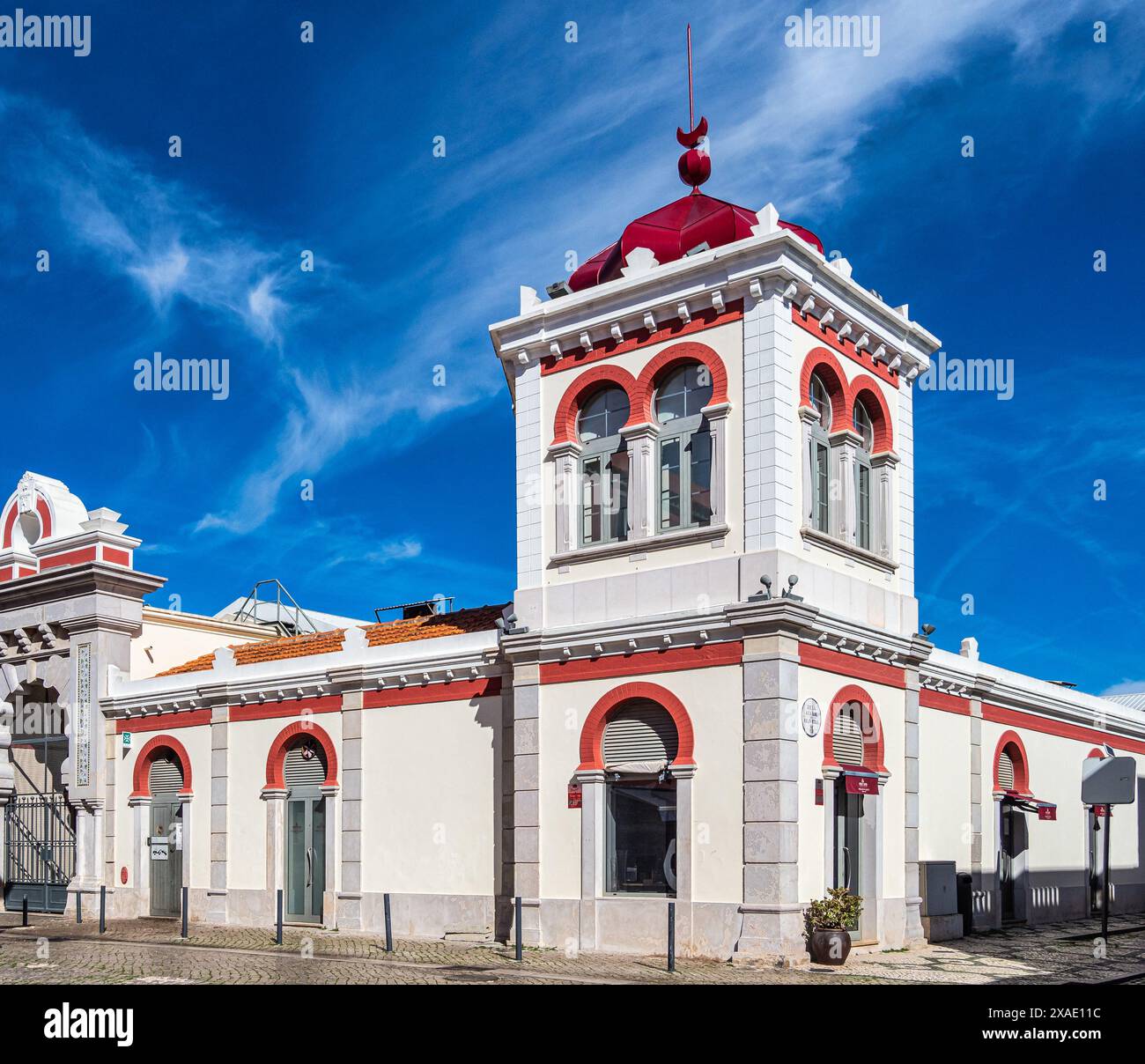 The famous Moorish style market hall of Loule in Algarve, Portugal ...