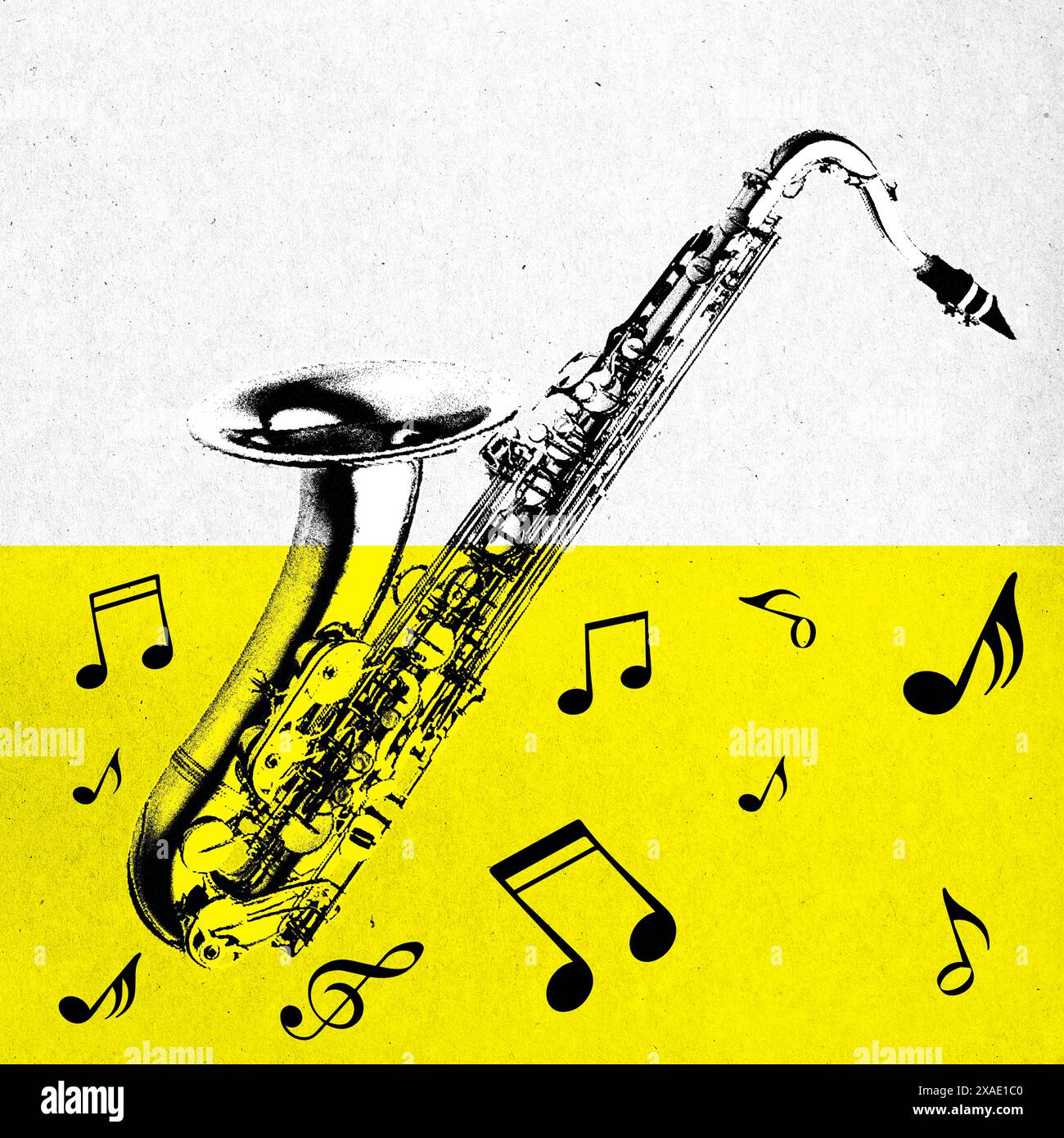 The Art of Jazz. Saxophone against yellow and white background with ...