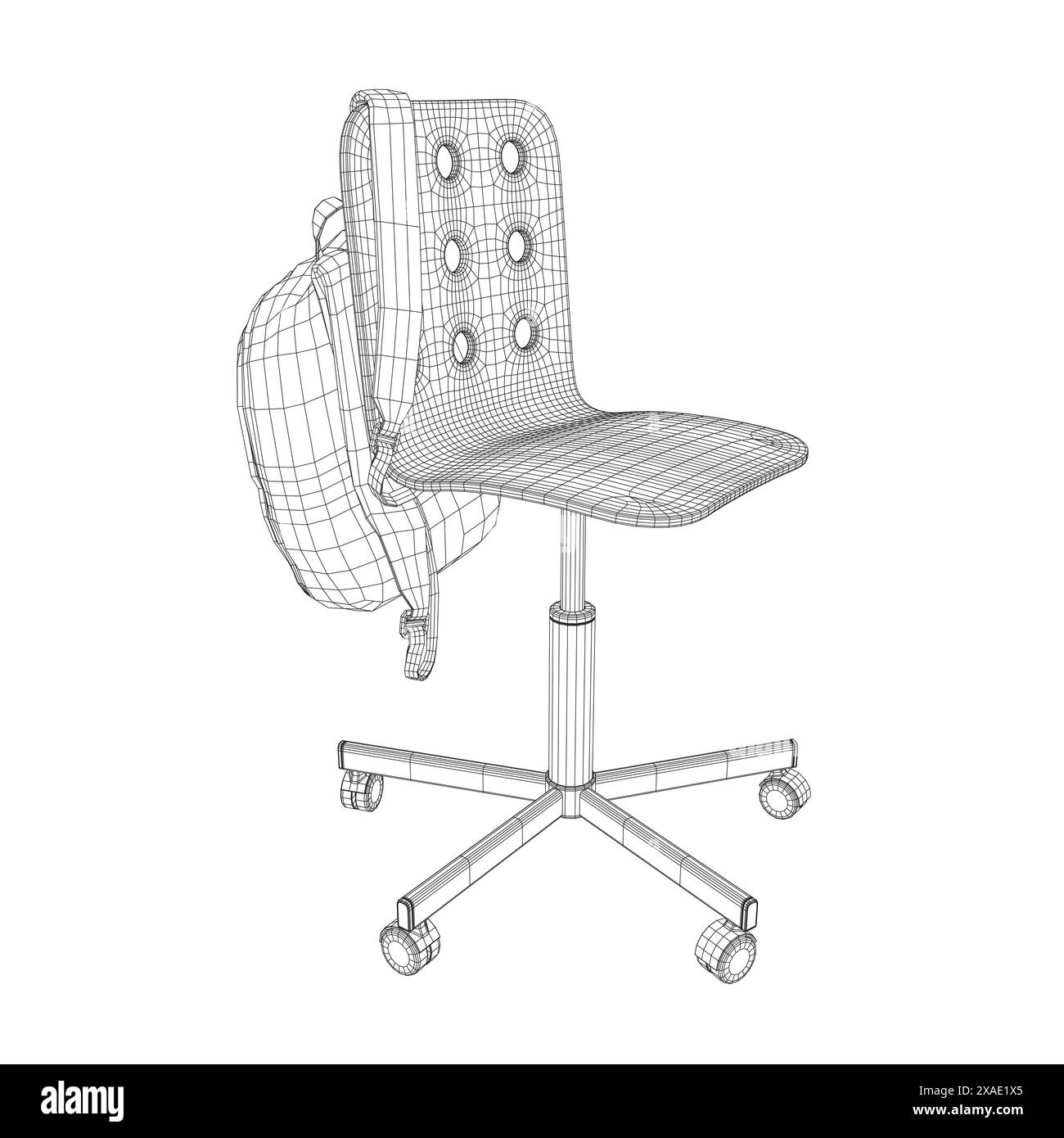 Wireframe of a backpack hanging on a chair made of black lines isolated ...