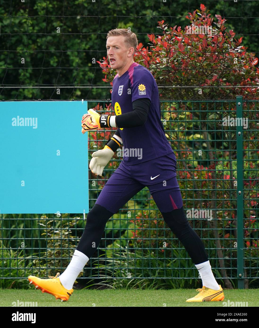 England goalkeeper Jordan Pickford during a training session at the ...