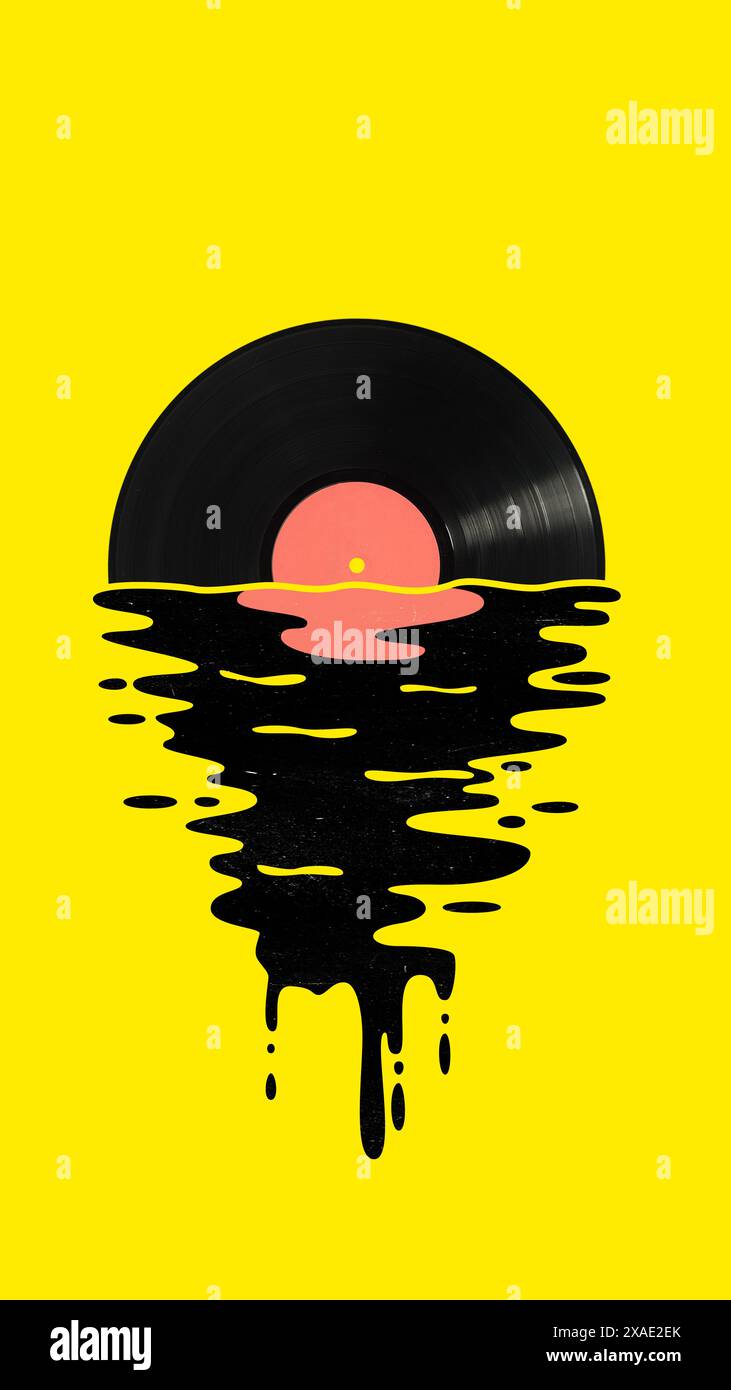 Vinyl Sunset. Vinyl record player in image of sun with water reflection ...