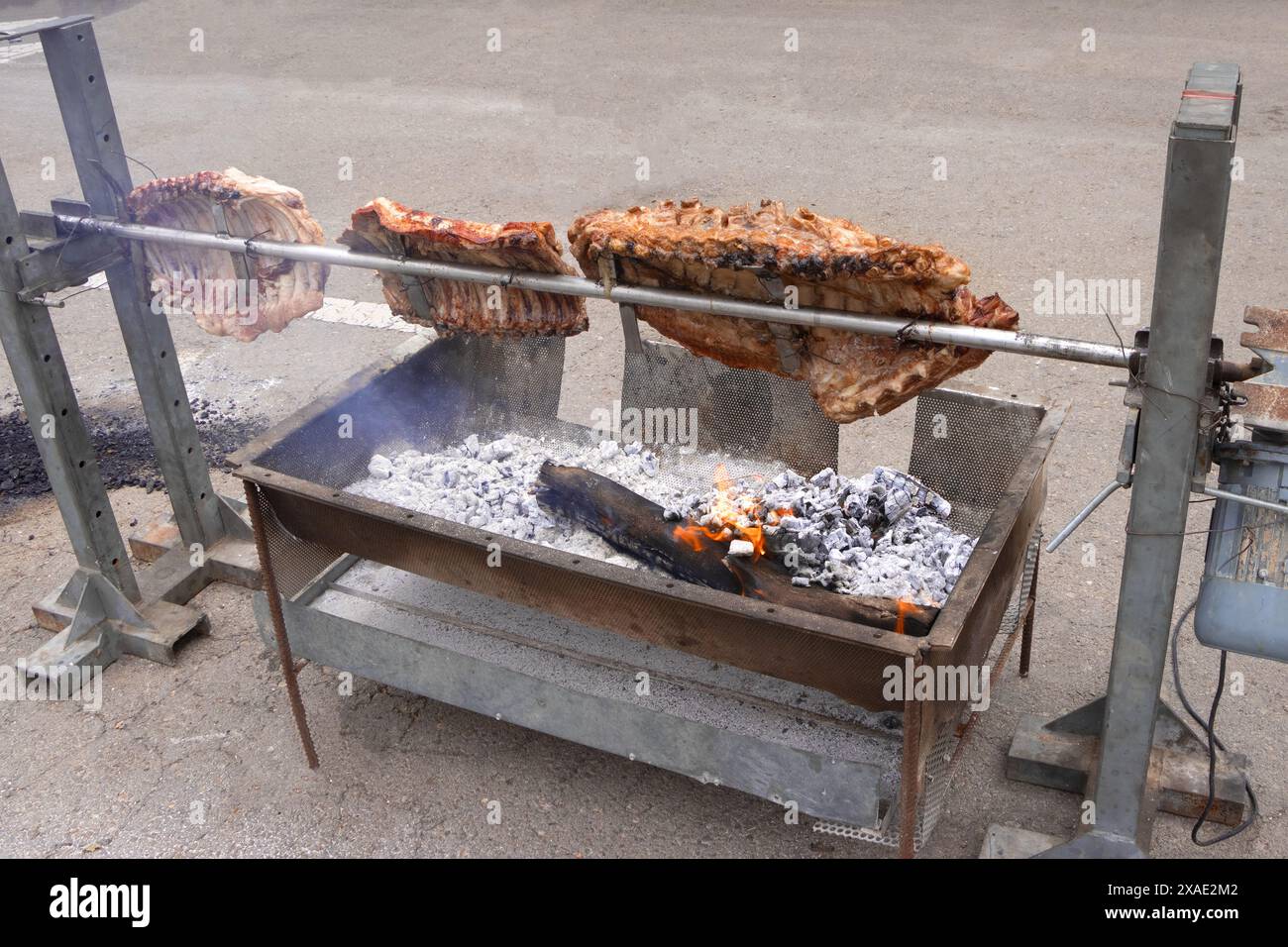 Argentine Rib Roasting On The Grill Beef Rib Roasted In Its Salt Point