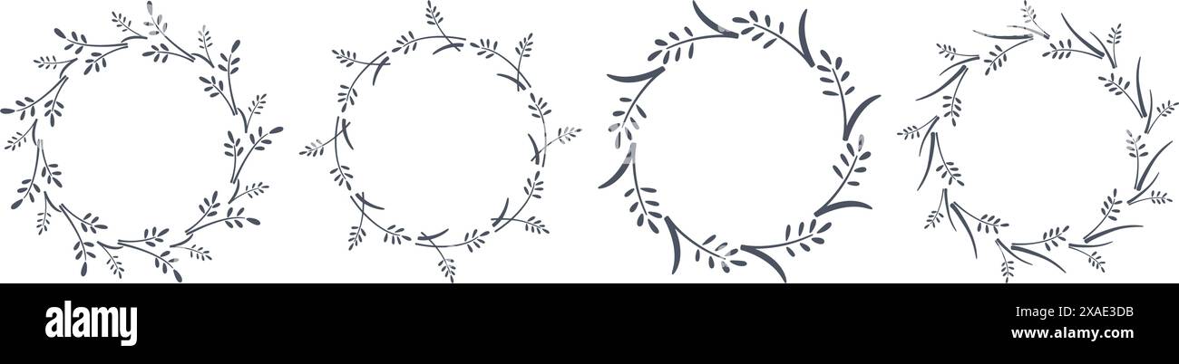 Botanical herbal ink frame set. Hand drawn round wreaths of wheat ...