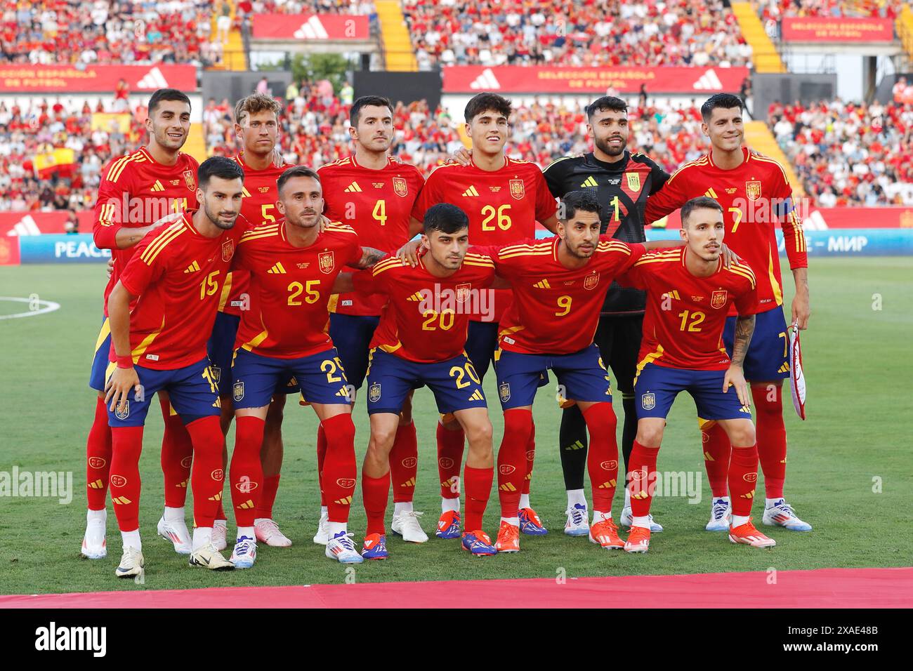 Badajoz, Spain. 5th June, 2024. Spain team group line-up (ESP) Football ...