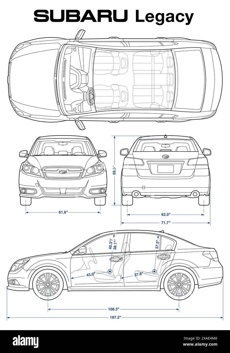 Subaru Legacy 2014 car blueprint Stock Vector Image & Art - Alamy