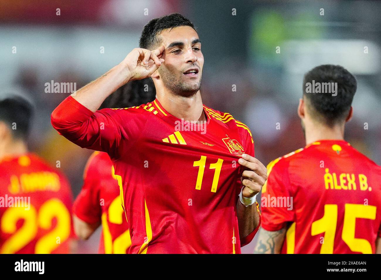 Ferran Torres of Spain celebrates a goal 5-0 during the International ...