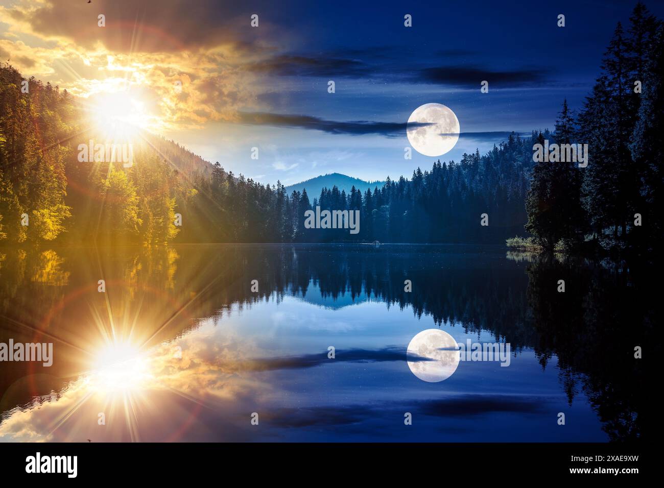 Hill reflecting lake sky day hi-res stock photography and images - Alamy