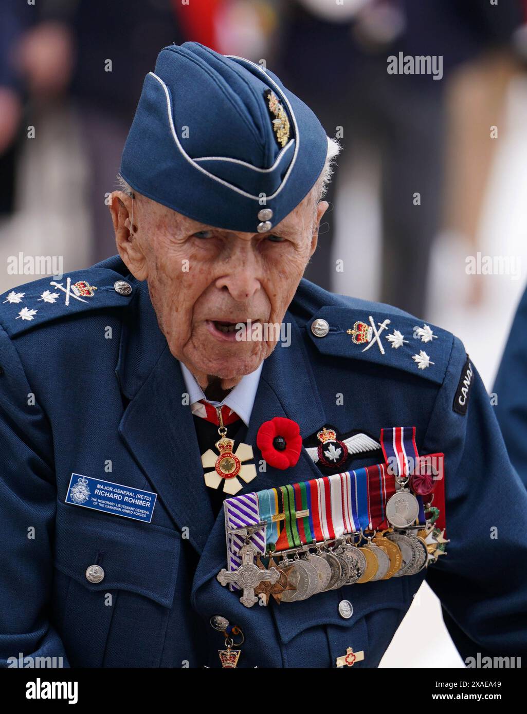 Canada's most decorated military veteran, Major-General Richard Rohmer arrives at the official ...