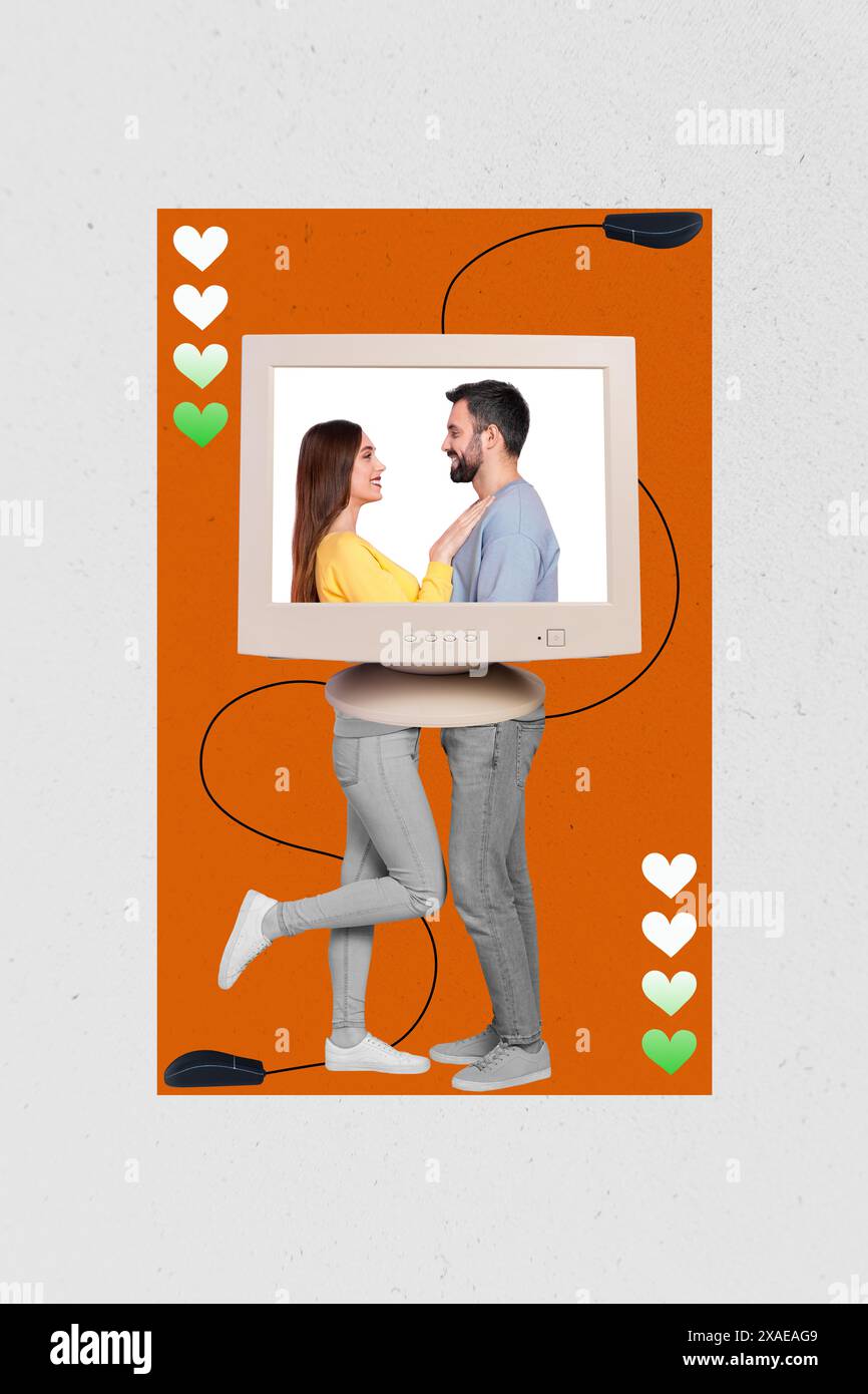 Composite collage picture image of online dating couple match app ...