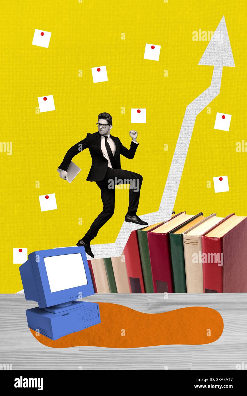 Trend artwork composite photo collage of workspace young study supplies ...