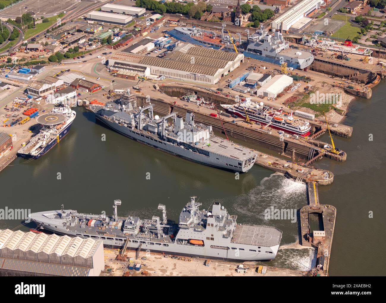 aerial photo of ships in Cammell Laird ship yard taken from 1500 feet ...
