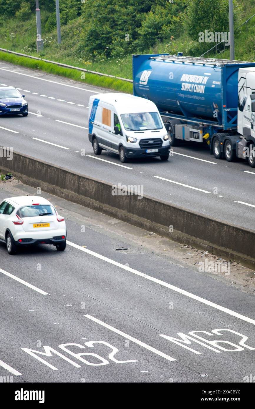 A section of the M62 motorway at Tingley near Leeds, West Yorkshire.The ...