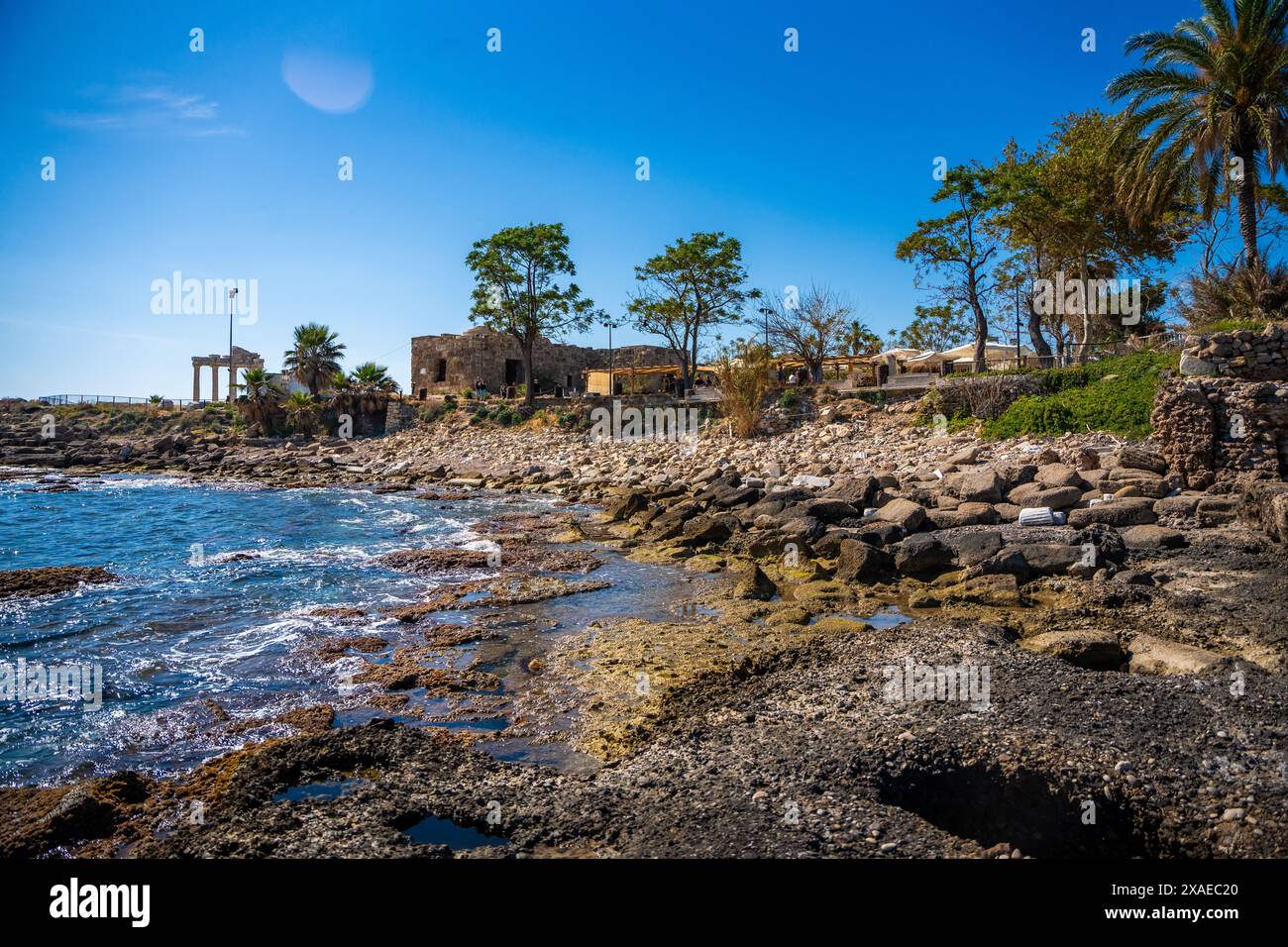 Side, Turkey - May 8, 2024: Seaside of ancient Side town in Antalya ...