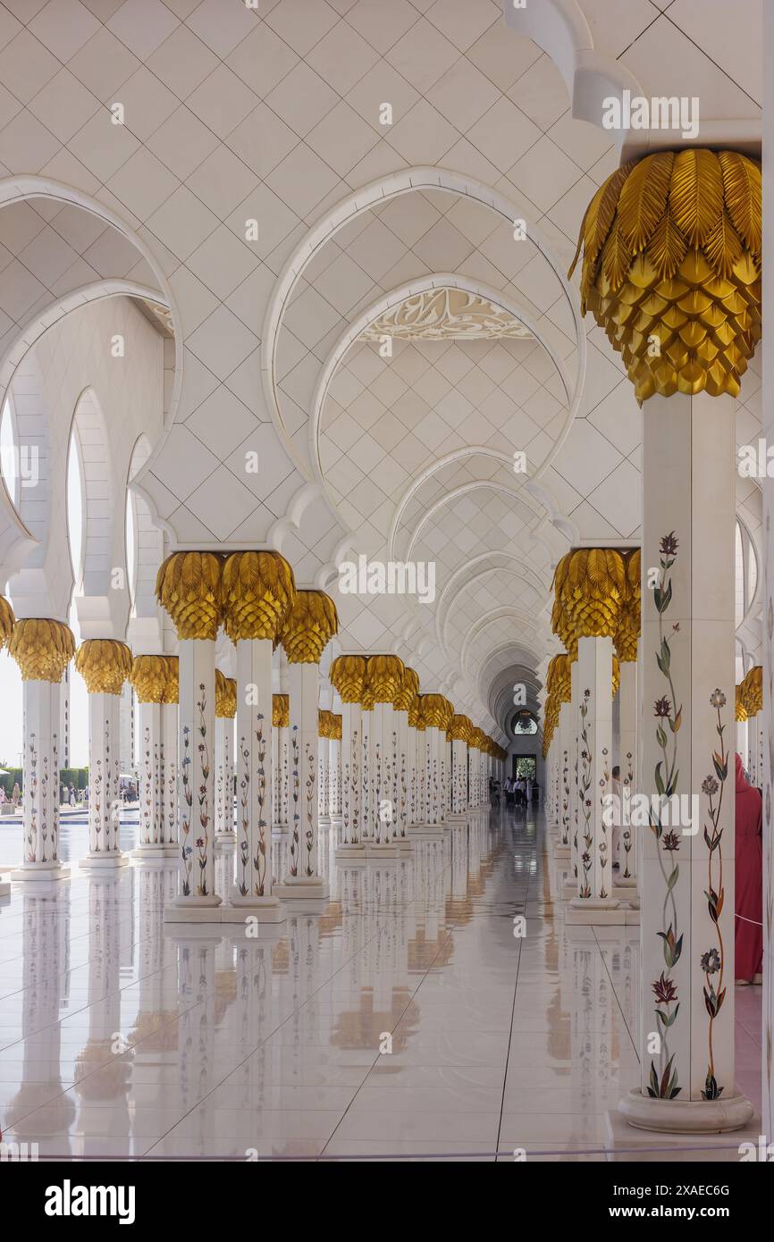 Sheikh Zayed Grand Mosque, Abu Dhabi: White and Gold detailed columns ...