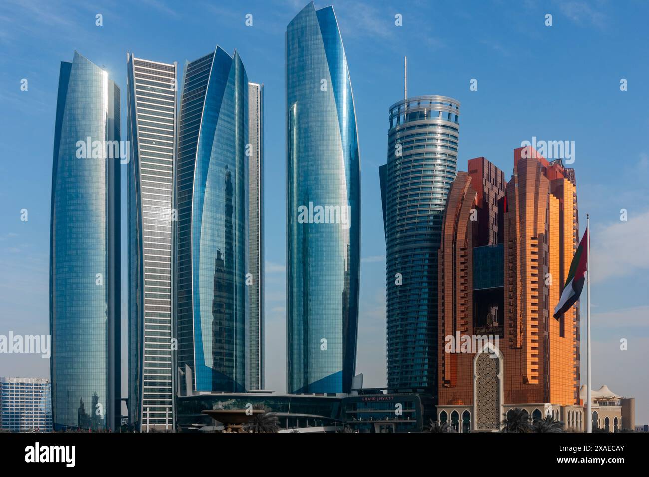 Abu Dhabi, United Arab Emirates - April 27, 2024: Etihad Towers in Abu ...