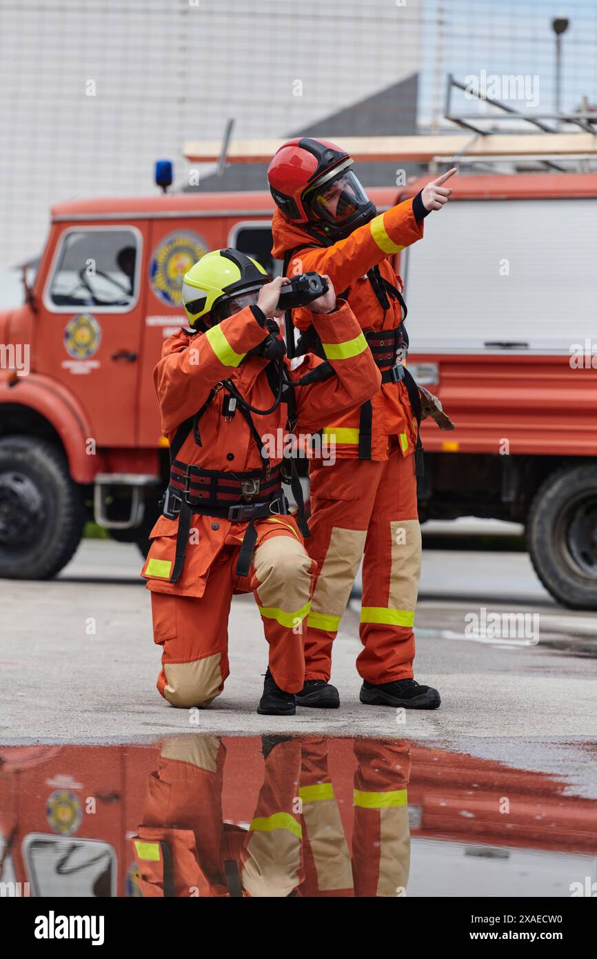 Firefighter Team Learning Thermal Camera Usage During Training Session ...