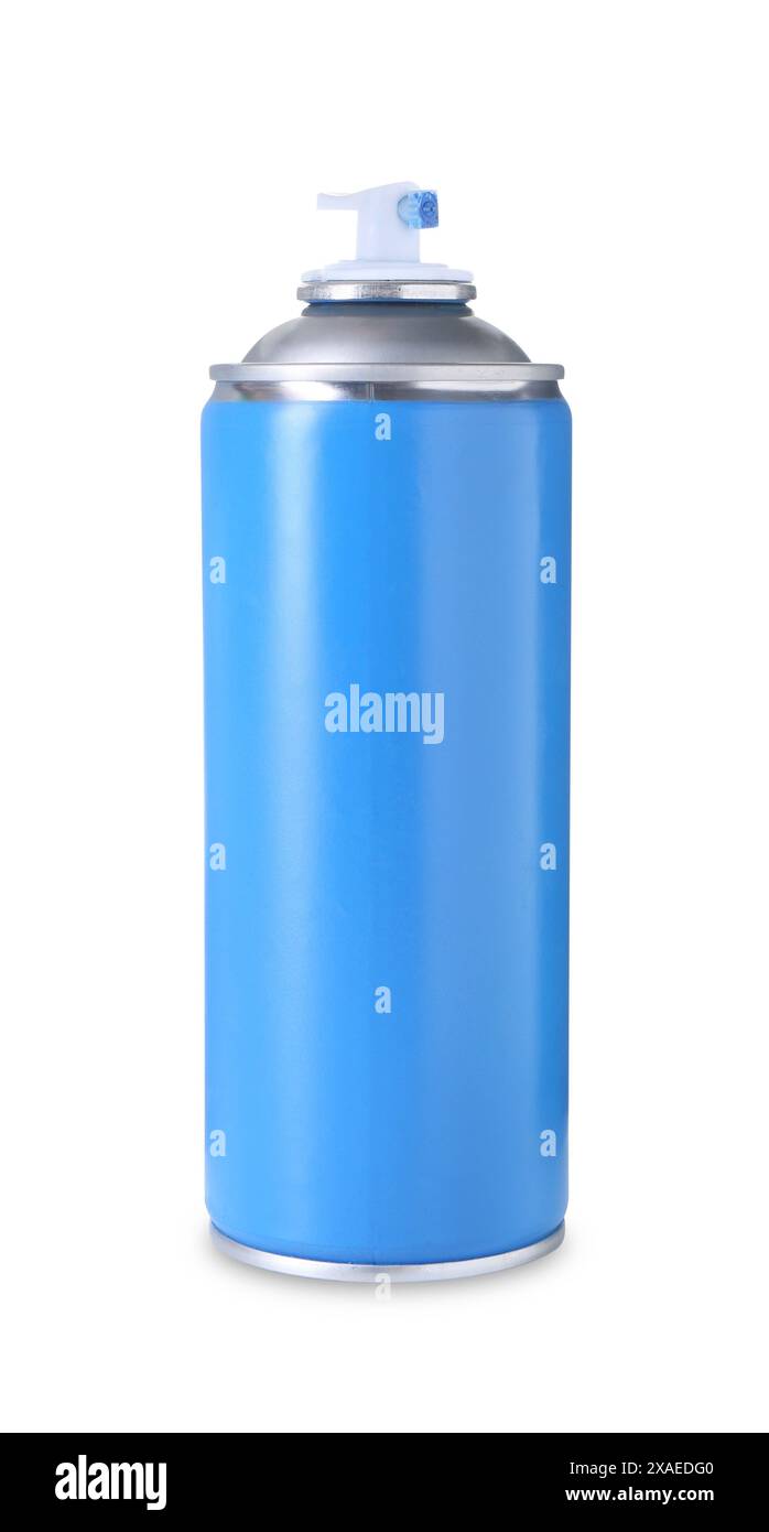Blue can of spray paint isolated on white Stock Photo - Alamy