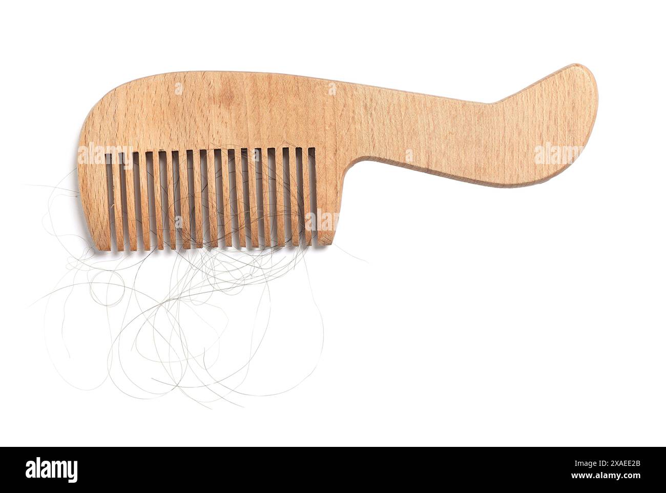 Wooden comb with lost hair isolated on white, top view Stock Photo - Alamy