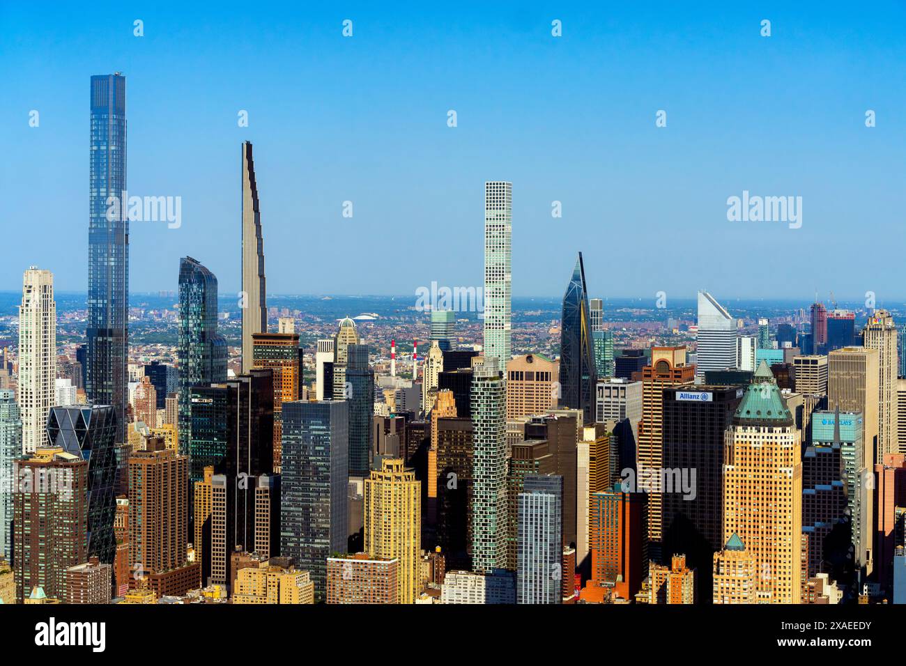 Aerial view of famous skyscrapers of Manhattan: One Vanderbilt, 432 Park Avenue, 111 West 57th ...
