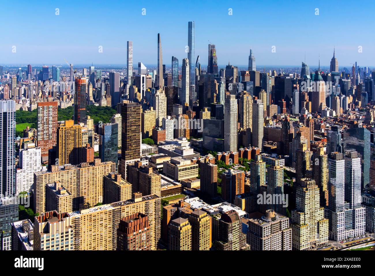 Aerial view of famous skyscrapers of Manhattan: One Vanderbilt, 432 ...