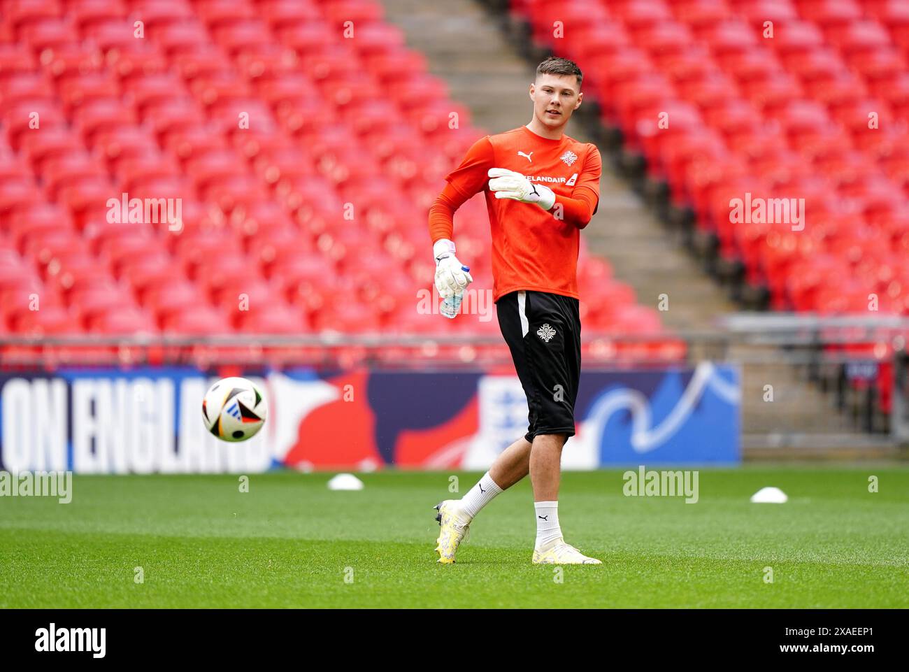 Iceland goalkeeper Hakon Rafn Valdimarsson during a training session at ...