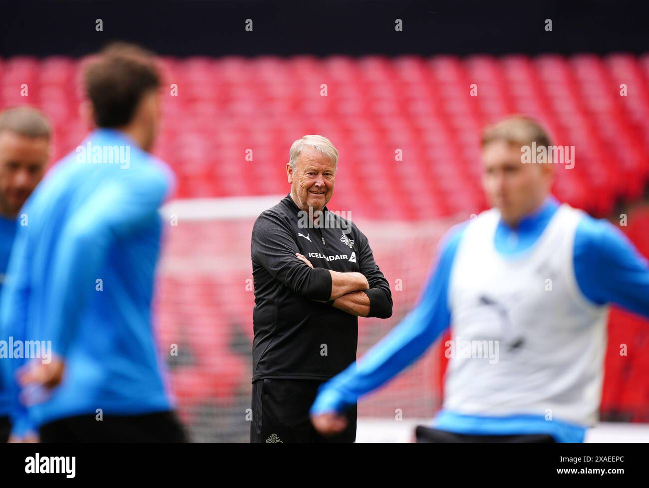 Iceland head coach Age Hareide during a training session at Wembley ...