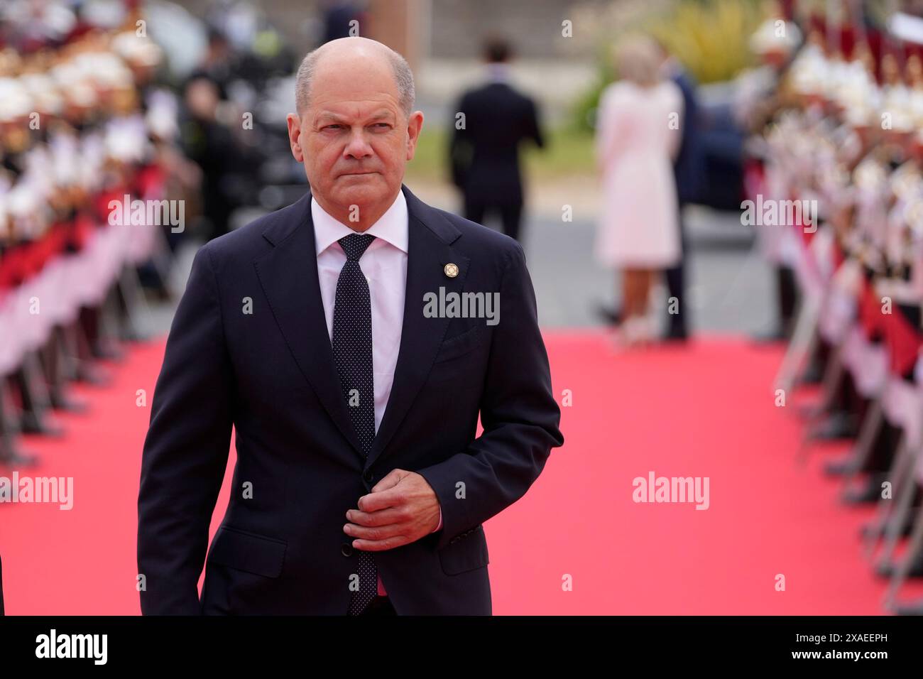 German Chancellor Olaf Scholz arrives at the international ceremony at ...