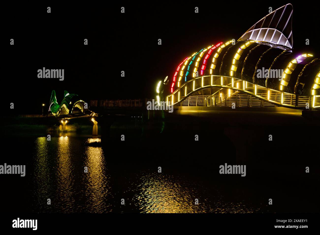 Uljin, South Korea - May 18th, 2024: Night view of the illuminated ...