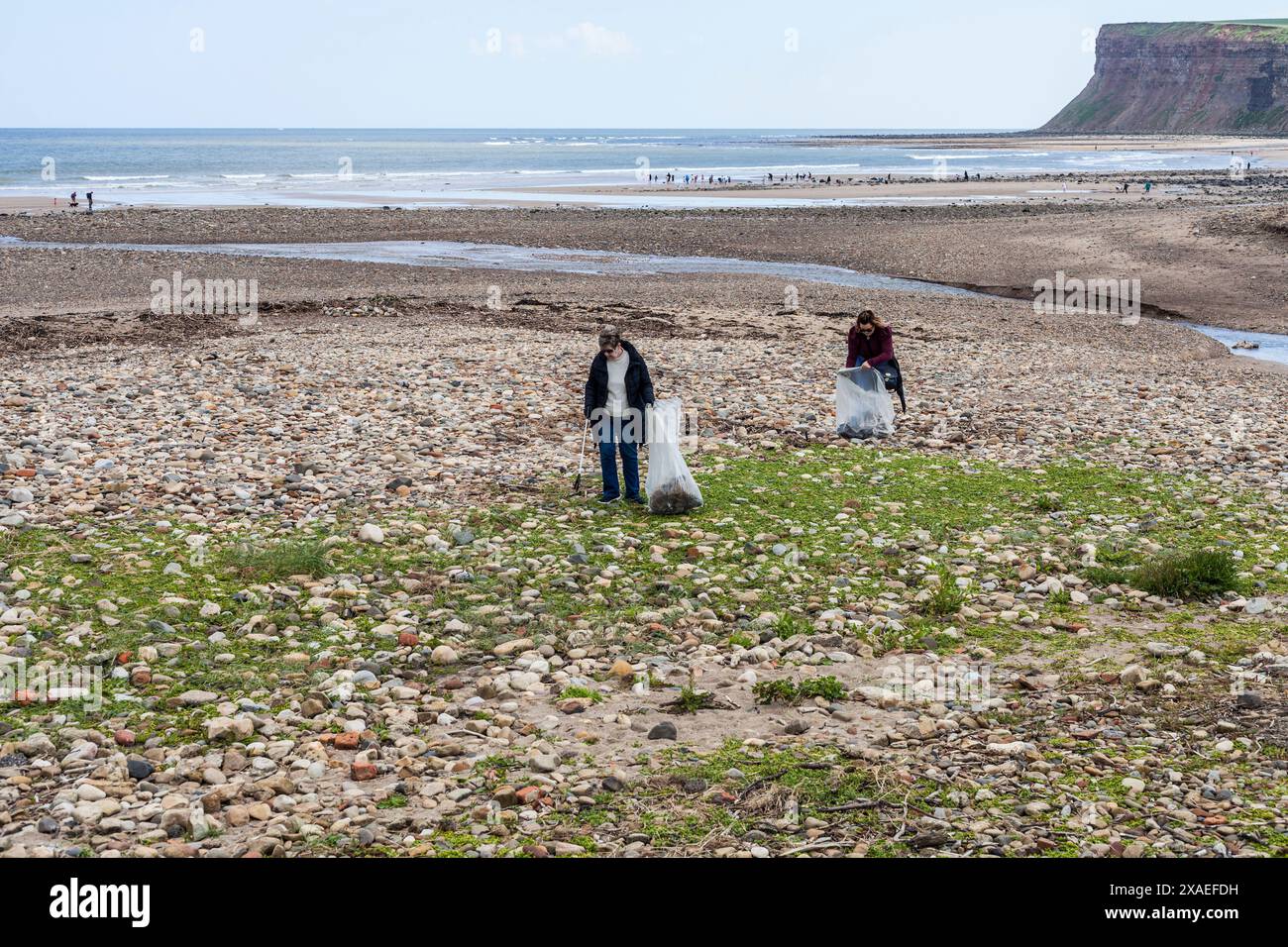 People picking litter up from the beach at Saltburn by the Sea,England ...