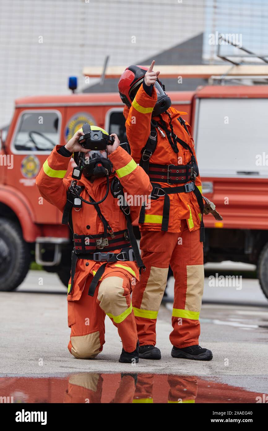 Firefighter Team Learning Thermal Camera Usage During Training Session ...
