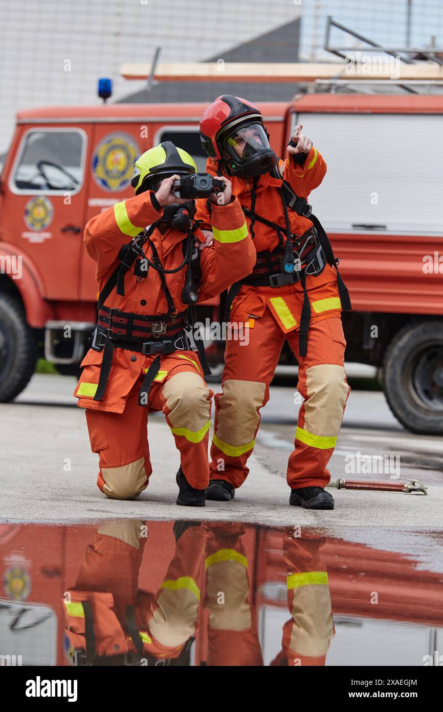 Firefighter Team Learning Thermal Camera Usage During Training Session ...