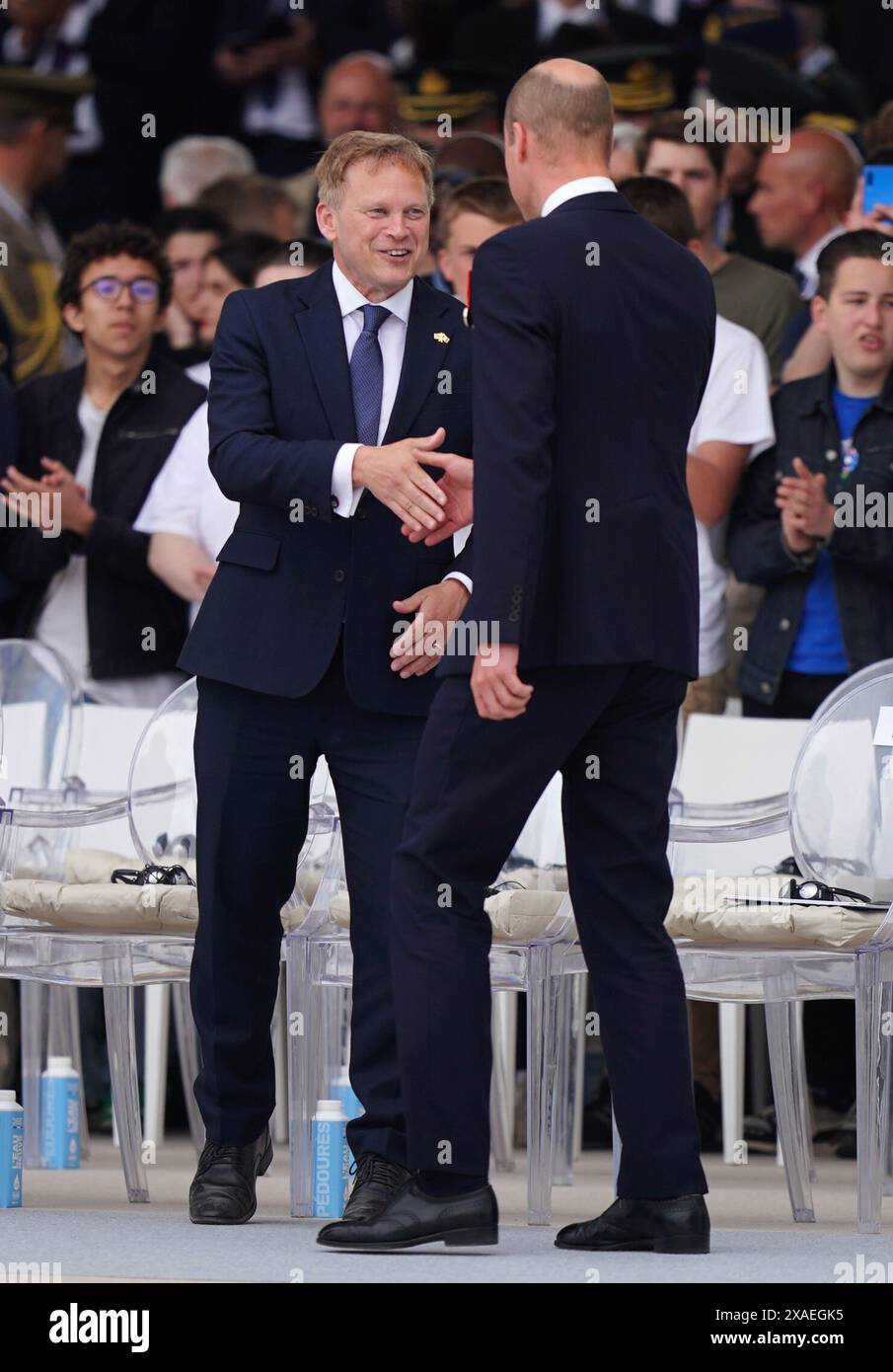 Defence Secretary Grant Shapps (left) greets the Prince of Wales as they attend the official ...