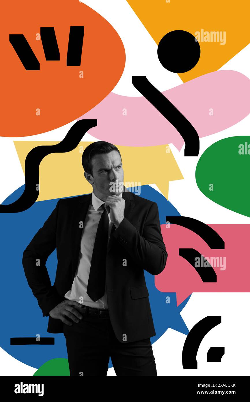 Vertical creative picture collage mature successful businessman ...