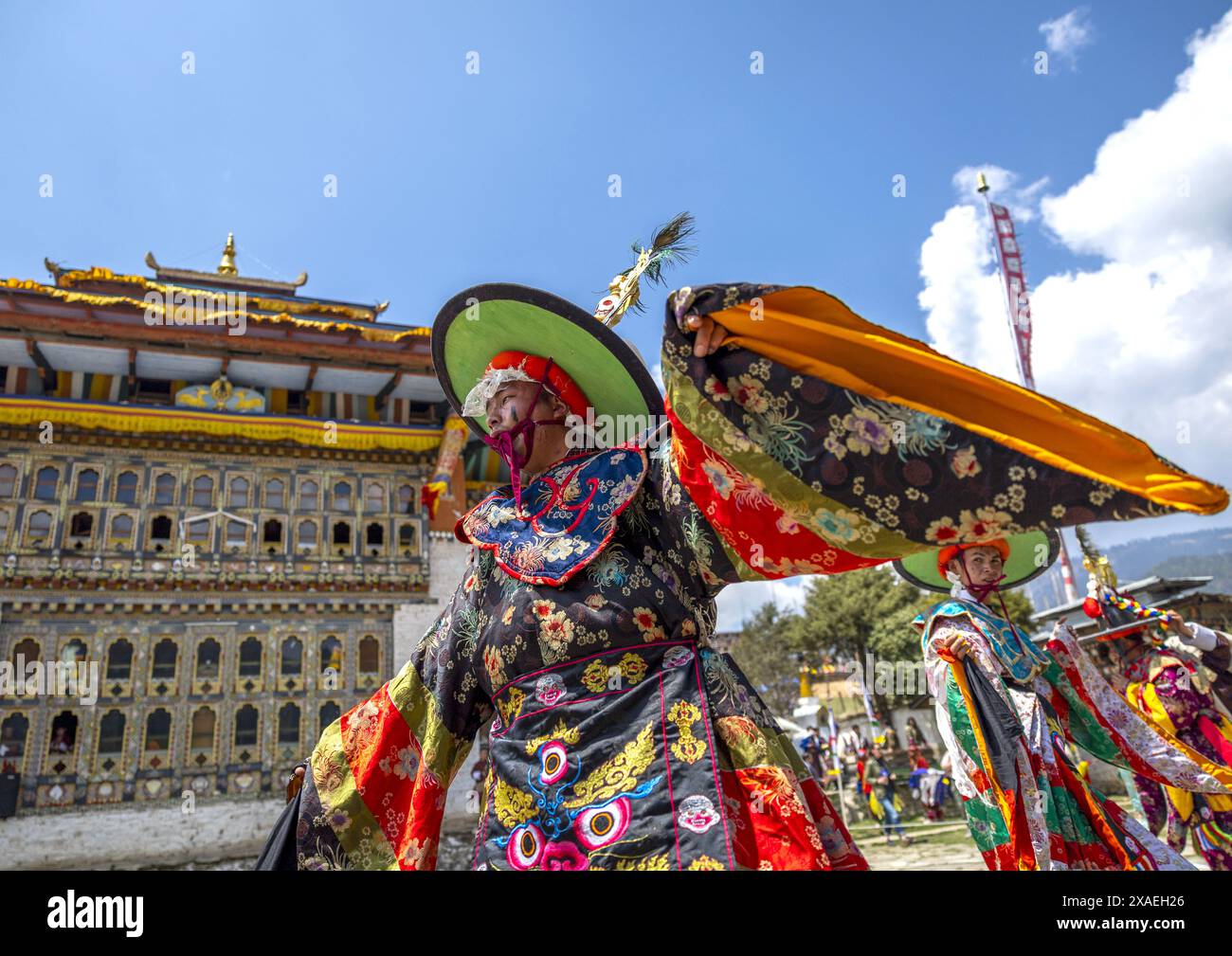 Dance of the hats during Ura Yakchoe festival, Bumthang, Ura, Bhutan ...